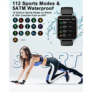 Smart Watch Android Fitness Tracker: 1.7" Smartwatch with Heart Rate SpO2 Sleep Monitor for Men Women, 5ATM Swimming Waterproof Fitness Watches for Android Phones & iPhone Compatible, 112 Sports Modes