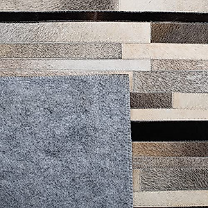 SAFAVIEH Studio Leather Collection 5' x 8' Ivory / Black STL816A Handmade Mid-Century Modern Leather Area Rug