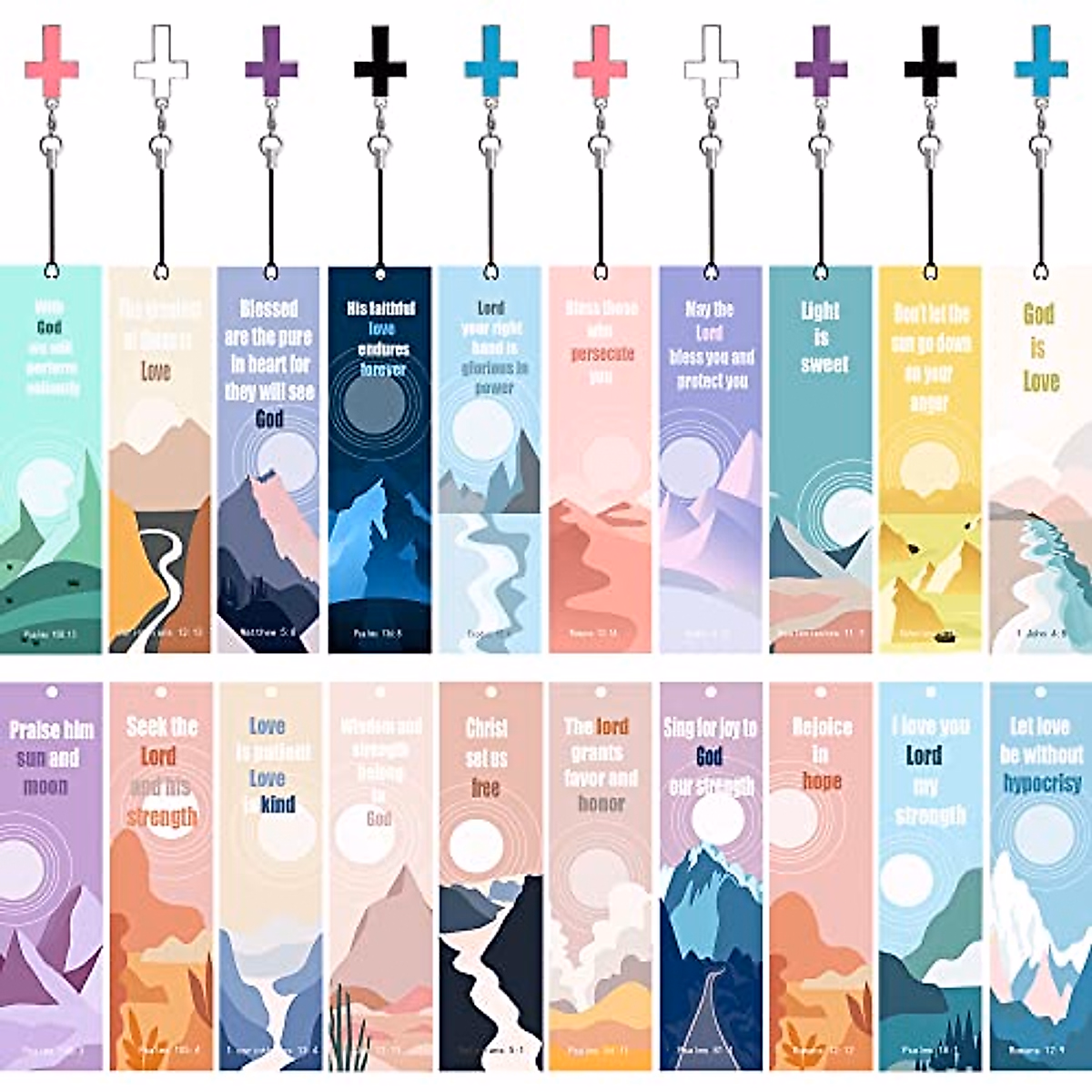 20 Styles Bible Verses Bookmarks with Cross Pendants Christian Inspirational Book Marker Religious Gifts for Women Man Church Supplies Giveaways for Reading Present Party Favors