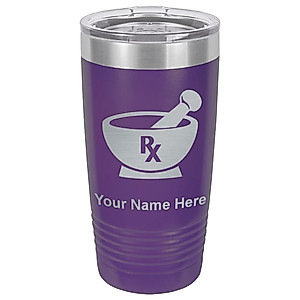 LaserGram 20oz Vacuum Insulated Tumbler Mug, Rx Pharmacy Symbol, Personalized Engraving Included (Dark Purple)
