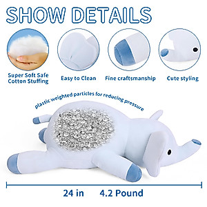 WeBingo 24" | 4.2 Pounds Blue Elephant Weighted Stuffed Animals - Cute Weighted Plush Toy Comfort Weighted Plush Pillow Gifts for Kids & Adults (24" | 4.2 lbs, Blue Elephant)
