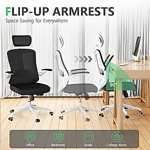 balmstar Desk Office Chair, Ergonomic Comfy Office Chairs, High Back Gaming Chair with Wheels, Home Mesh Computer Chair-350LBS Capacity, Lumbar Support, Adjustable Headrest, Flip-up Armres