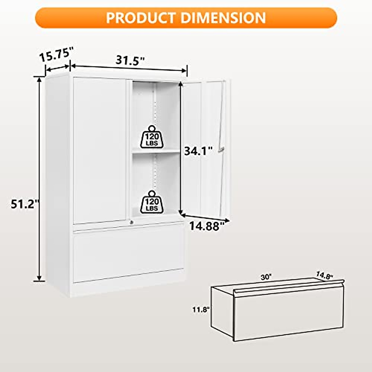 LISSIMO File Cabinets,Filing Cabinet with Lock for Home Office,Lateral File Cabinet with Doors and Drawers for Hanging Files Letter/Legal/A4 Size Files(White)