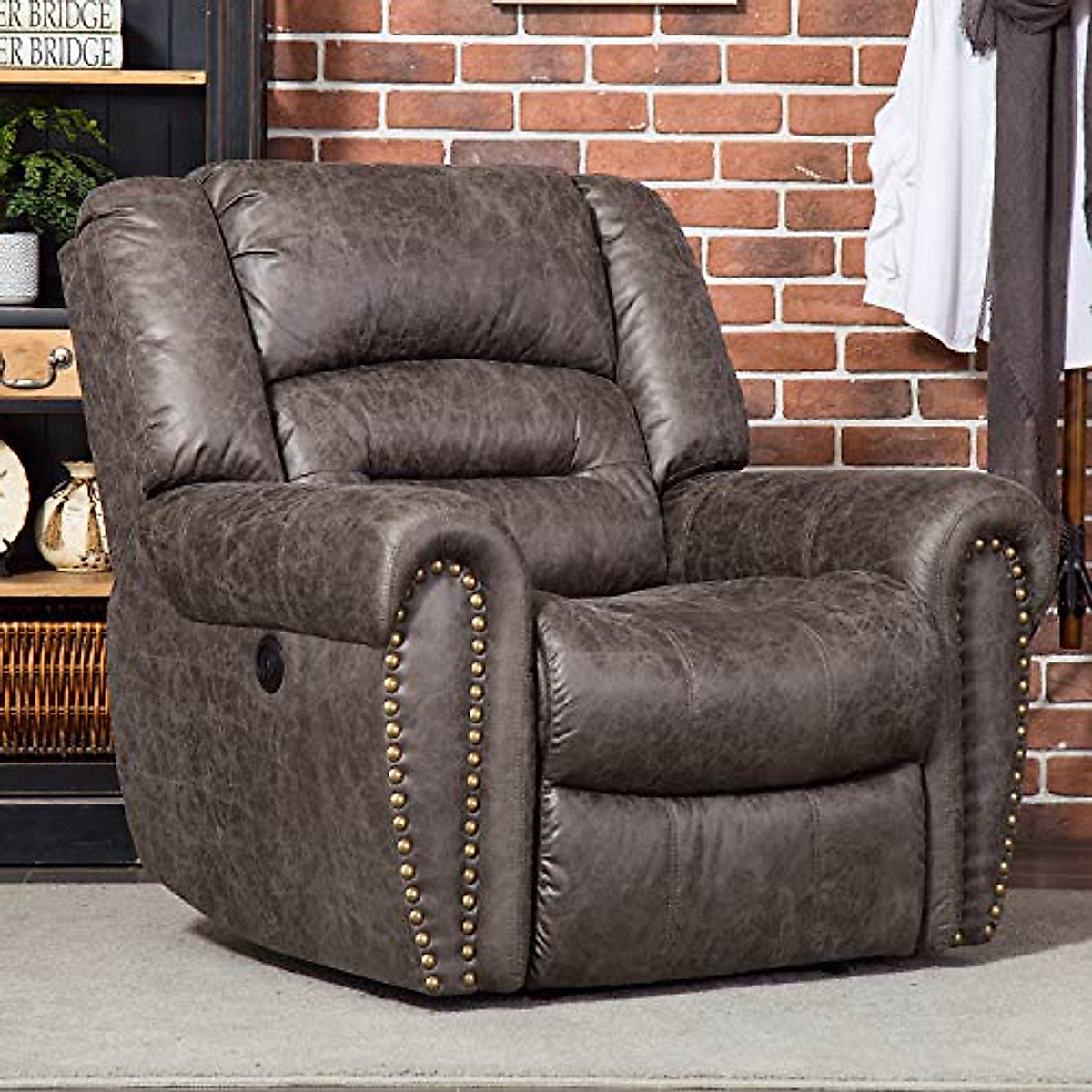 ANJ Electric Recliner Chair W/Breathable Bonded Leather, Classic Single Sofa Home Theater Recliner Seating W/USB Port (Smoky Gray)