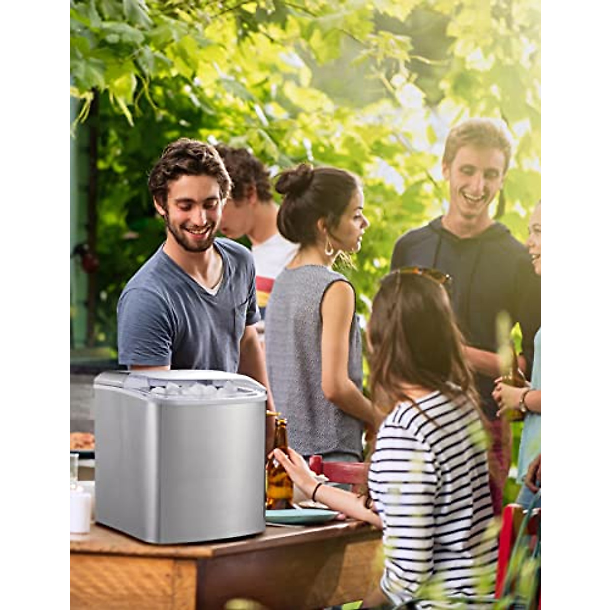 33Lbs/24H Ice Maker Countertop, 10 Ice Cube in 8 Mins, Smart Touch Control LED Panel, Time Reservation & Countdown, Self-Cleaning, 2 Sizes Ice Cube, Portable for Home Camping Party RV, Stainless Steel