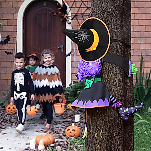Miracleart Crashing Witch Halloween Decorations(47" H), Funny Flying Crashing Witch into Tree, Outdoor Indoor Crashed Witch Props Halloween Party Hanging Decorations