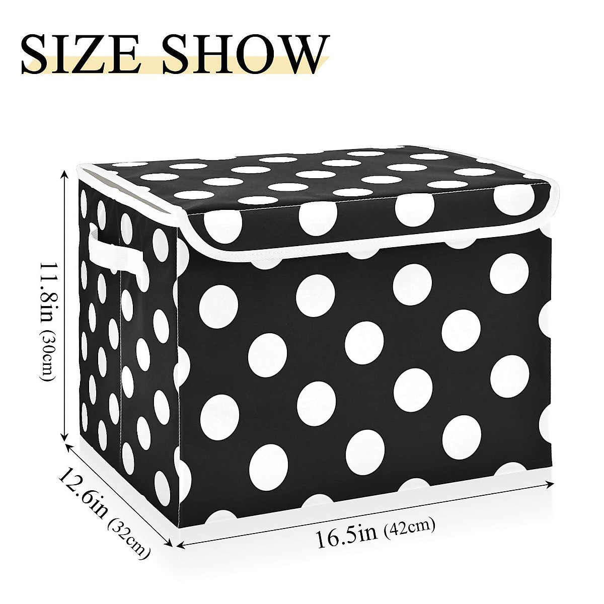 xigua Polka Dot Storage Basket Collapsible Rectangle Storage Bin Shelves Basket Organizer with Lid and Handle for Closet, Office, Nursery, Home Decor