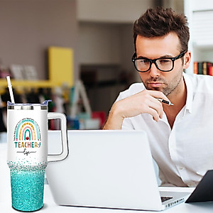 thmasamwr 40oz Teacher Tumbler with Handle, Stainless Steel Teacher Water Bottle Cup, Teacher's Travel Coffee Mug, Thanksgiving,Christmas,Graduation Gifts for Teachers