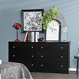 Giantex 6-Drawer Dresser for Bedroom - Freestanding Storage Cabinet, Chester Drawers with Anti-Toppling Device, Floor Cabinet for Living Room, Entryway 60 Inch Double Dressers, Black