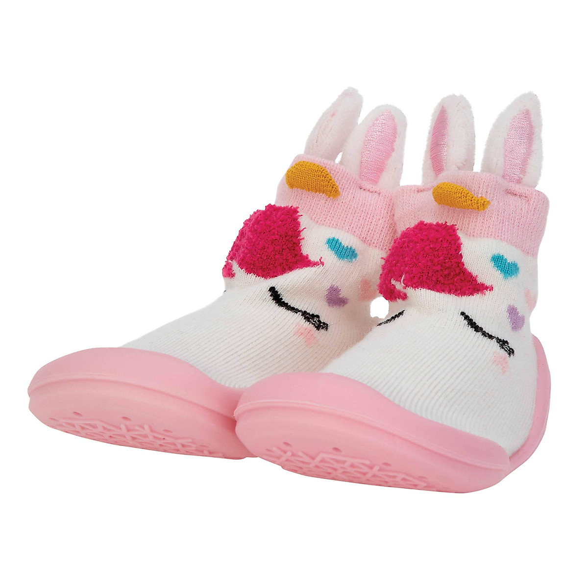 Nuby Snekz Comfortable Rubber Sole Sock Shoes for First Steps- Pink Unicorn/Large 22-30 Months
