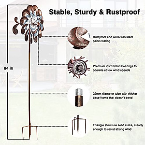 84 Inch Garden Metal Wind Spinner Gifts for Women Mom-Pinwheels Kinetic Art Windmill for Yard Lawn Patio& Garden Decor Outside