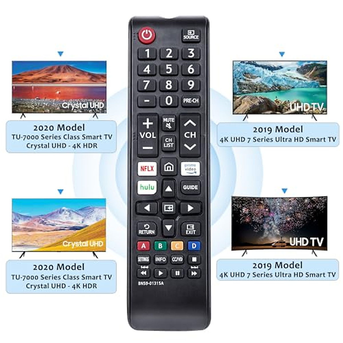 LOUTOC Replacement BN59-01315A Remote Control Compatible with Samsung 4K Crystal UHD 6/7/8/9/TU-7000 Series Smart TV(BN59-01315J/BN59-01315E)