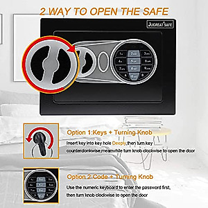 JUGREAT Safe Box with Sensor Light,Electronic Digital Securit Safe Steel Construction Hidden with Lock，Wall or Cabinet Anchoring Design for Home Office Hotel Gun Passport Cash（Black）