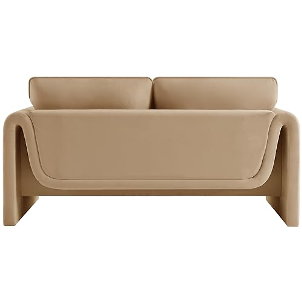 Meridian Furniture 199Camel-L Sloan Collection Modern | Contemporary Velvet Upholstered Loveseat with Soft Camel Velvet Fabric, Curved Arms, 64" W x 38" D x 31" H, Camel
