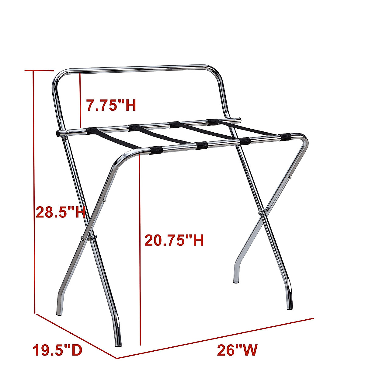 KB Designs - Chrome/Black Metal Foldable Luggage Rack Suitcase Stand