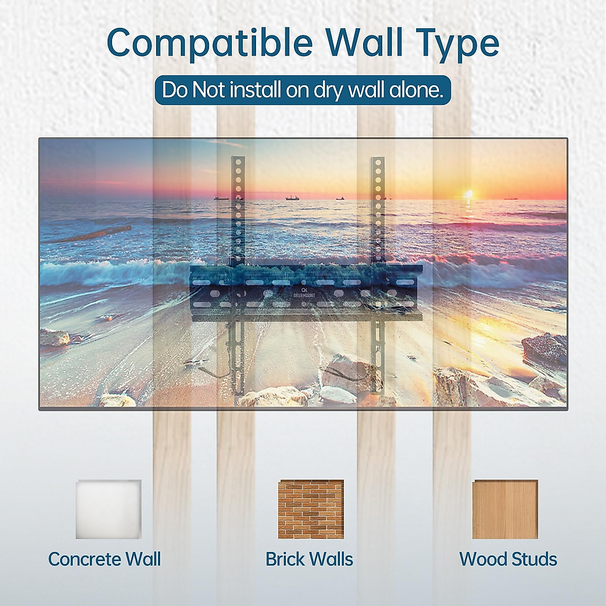 OKURMOUNT TV Wall Mounts, TV Mount 65 Inch, Tilting TV Mounting Bracket Adjustable for 32-65 Inch TV Wall Mount with Quick Release Lock, Low Profile Wall Mount TV Bracket Max VESA 400x400mm, 115lbs