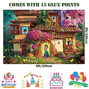 Encanto Birthday Party Supplies, Happy Birthday Backdrop for Encanto Party Decorations, 5×3 Ft Encanto Backdrop for Boys Girls Party Decorations and Bedroom Decorations