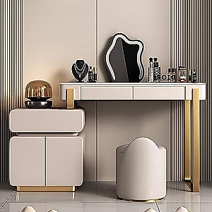 ZGNBSD Luxury Vanity Set - Elegant Makeup Table with Intelligent Mirror, Storage & Comfy Chair, Crafted Solid Wood Bedroom Vanity, for Her
