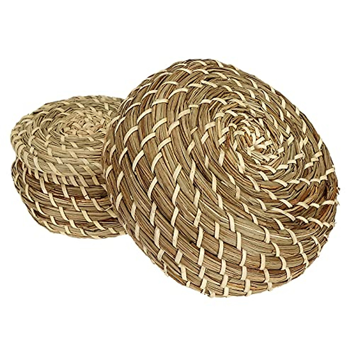 Dicunoy Set of 3 Small Wicker Basket with Lid, Round Woven Seagrass Baskets, Little Handmade Rattan Storage Basket Box for Shelf, Home, Bathroom Decor