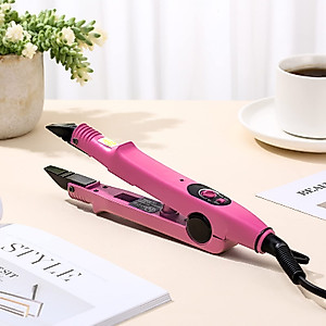 Fusion Heat Connector Wand with U Tip, 2 Bags of Keratin Glue Beads - Professional Hair Extensions Tool for C Head (Pink)