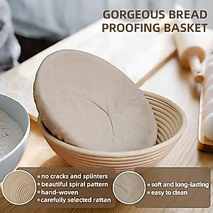 Bread Proofing Basket, Kikcoin Banneton Bread Proofing Basket Set of 2, 9 Inch & 10 Inch Round Sourdough Proofing Basket with Linen Liner, Bread Lame