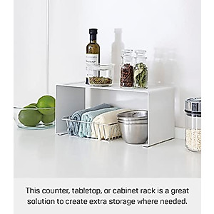 Yamazaki Home Tower Stackable Alloy Steel Kitchen Rack – Storage Organizer Counter Shelf White Small