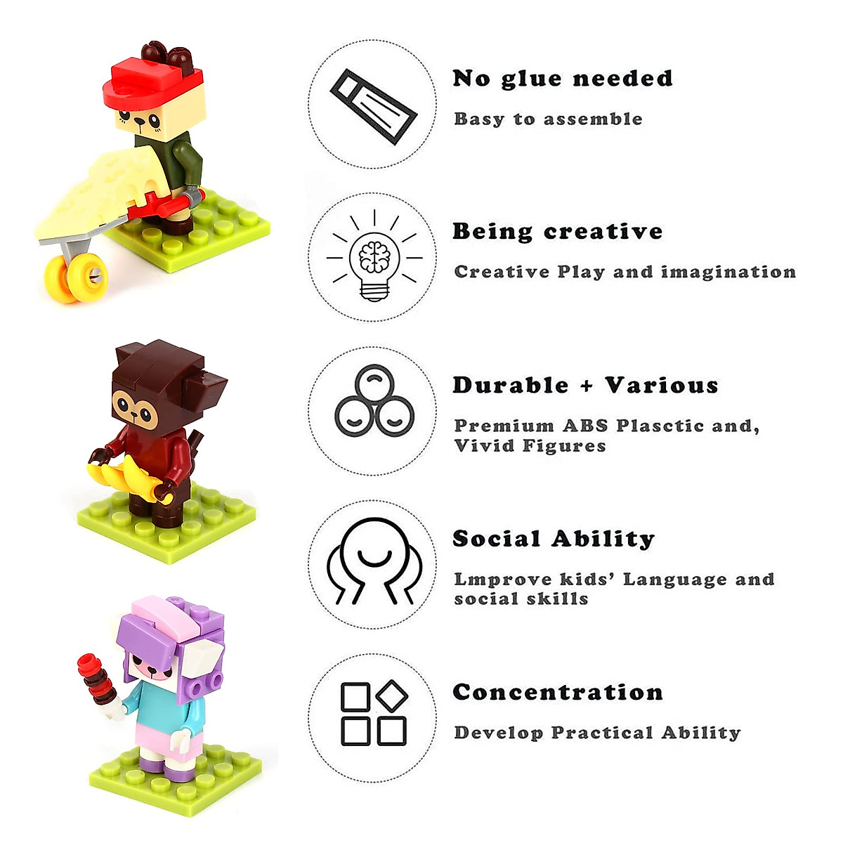 OFFKITSLY 12PCS Cartoon Animals Building Blocks Party Favors for Kids Goodie Bag Fillers Stocking Stuffers Prizes Birthday Gifts, STEM Building Toys Set for Boys Girls