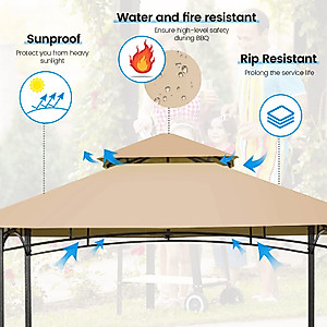 Giantex Grill Gazebo, 8ft x 5ft Grill Station with Canopy, Heavy Duty Steel Frame, 2 Side Shelves, 5 Hooks, 8 Ground Stakes, Outdoor Grill Shelter Barbecue Tent for Backyard Patio Camping (Beige)