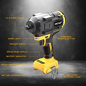 PFCTART Cordless Impact Wrench 1/2, 20V Electric Impact Gun 3300 RPM & Max Torque (1250N.m) 922ft-lbs, Brushless Power Impact Driver with 6 Impact Sockets, Impact Wrench for Tire Lug Nuts