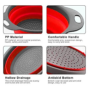 Collapsible Colander, 2 Pcs Silicone Kitchen Strainer Skimmer for Draining Pasta, Vegetable and Fruit
