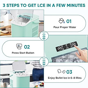 Ice Maker, Portable Countertop Icemaker Machine, Self Cleaning Quiet 2 Sizes Bullet Cubes Makers, 9 Cubes in 6 Mins, 26.5lbs/24Hrs with Ice Scoop, Basket and Handle for Home Kitchen Party (Green)
