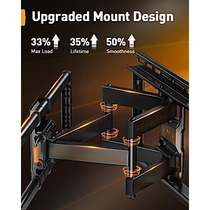 Perlegear UL-Listed Full Motion TV Wall Mount for 40–86 Inch Flat Curved TVs up to 132 lbs, 12″/16″ Wood Studs, TV Mount Bracket with Tool-Free Tilt, Swivel, Extension, Max VESA 600 x 400mm, PGLF15