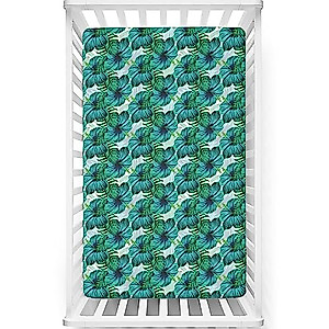 Exotic Themed Fitted Crib Sheet,Standard Crib Mattress Fitted Sheet Soft Toddler Mattress Sheet Fitted - Baby Crib Sheets for Girl or Boy,28“ x52“,Dark Seafoam Sea Green Shamrock Green