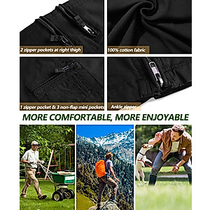 GSGGIG Men's Work Pants Outdoor Tactical Cargo Pants for Men, Cotton Casual Combat Pants with Zipper Pockets No Belt 9920-Black-32