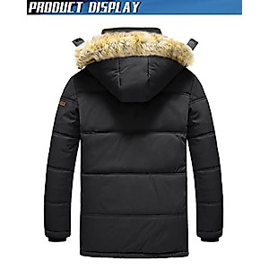 TACVASEN Men's Winter Jacket with Hood Water Repellent Windproof Fleece Parka Coat Black, M