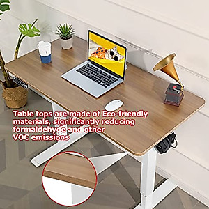SIHANM Standing Desk Adjustable Height, 55in Rising Desks for Home Office with 2 USB Ports & 3 Power Outlets, and 6.5 ft Power Cord, Sit to Stand Desk with Double Crossbeam Structure, Walnut