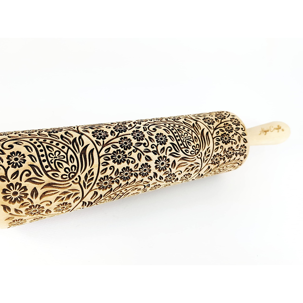 KASHMIR pattern Embossed Rolling Pin. Engraved Dough Roller with Paisley for Embossed Cookies and Pottery by Algis Crafts