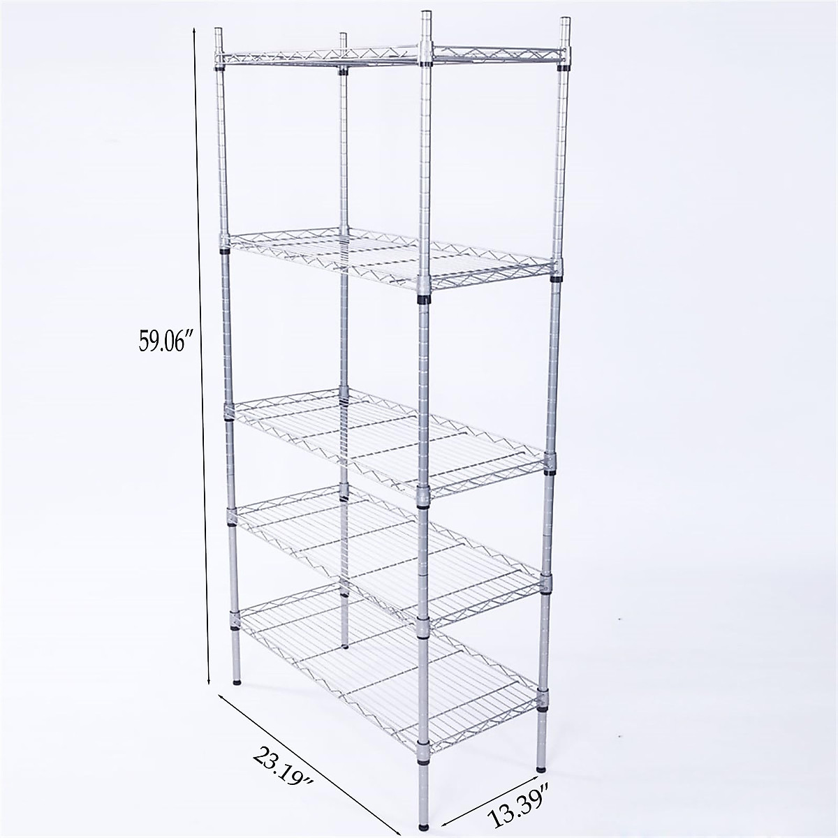 5-Wire Shelving Metal Storage Rack Adjustable Shelves, Multipurpose Metal Wire Rack Storage Shelving Organizer, Standing Storage Shelf Units for Kitchen, Garage, Bathroom, Laundry, Silver