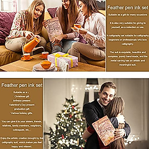 AIYNC Feather Calligraphy Pen Ink Set, Quill Pen and Ink Set Including Mechanical Feather Pen and Wooden Dip Pen, 5 Colors of Ink, 12 Replacement Nibs, Pen Holder, Envelope and Letter Paper (Green)