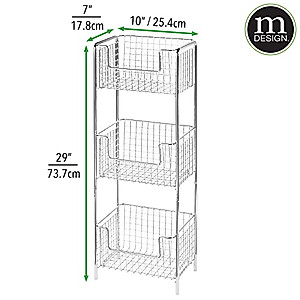 mDesign Steel Freestanding Storage Organizer Tower Rack Basket Shelf, Metal 3-Tier Furniture Unit for Kitchen Pantry - Holds Fruit, Potatoes, Snacks, Drinks, Appliances - Concerto Collection - Chrome