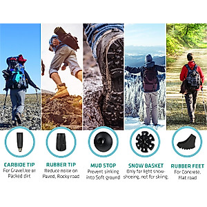 TREKOLOGY Trek-Z (Blue 100-120cm) Trekking Hiking Poles / 6 pc Replacement Rubber Tips - Collapsible Folding Walking Sticks,Adjustable Quick Flip-Lock, Foldable Trekking Poles for Hiking.