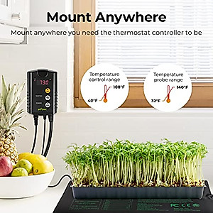 BN-LINK Durable Seedling Heat Mat Heating Pad 10" x 20.75" with Digital Thermostat Controller Combo Set Waterproof for Indoor Seed Starting and Plant Germination