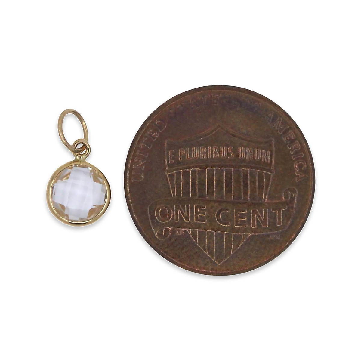 White Quartz Charm 6mm Round Checkerboard-Cut Handmade In 14k Yellow Gold