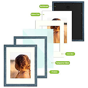 Golden State Art, 11x14 Picture Frame with Mat for 8x10 - High Definition Glass Wall Mounting Horizontal Vertical Display (Blue, 1 Pack)