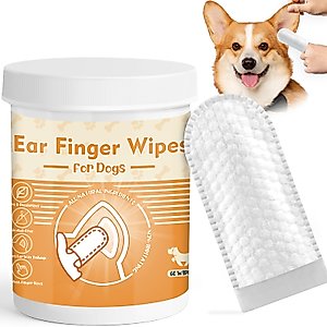 Erigathe Dog Ear Wipes 60 Counts, Ear Finger Wipes for Dog & Cat, Dog Ear Wipes Reduce Earwax Buildup, Ear Wipes for Dogs Soothing Odor, Dog Supplies Ear Cleaner Wipes Remove Dirt & Non-Irritating