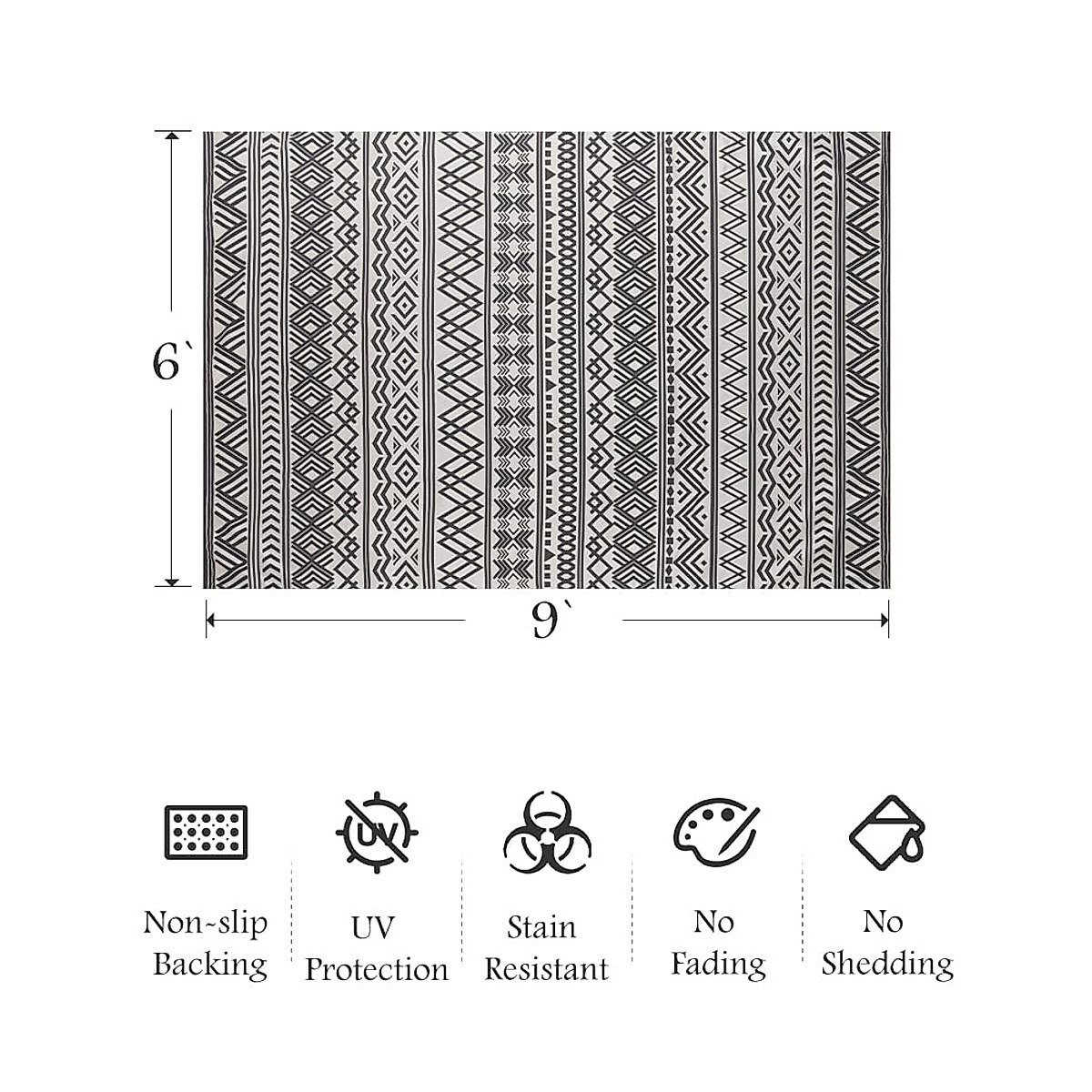 Outdoor Rug Carpet 6x9 ft, Flatweave Textured Outdoor Patio Rug Non Slip Indoor Outdoor Rugs with Rubber Particles Backing Boho Outdoor Area Rug for Patio Deck Front Porch Backyard Balcony