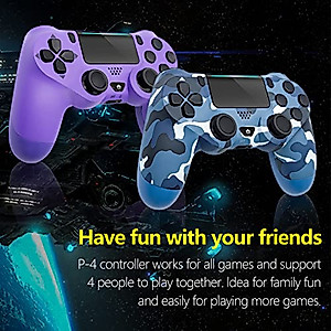 2 Pack Wireless Controller for Playstation 4, Qyszy88 Wireless Controller for Sony PS4/Pro/Slim/, with Double Shock/Stereo Headset Jack/Touch Pad/Six-axis Motion Control，Great Gamepad Gift (Blue+Purple)