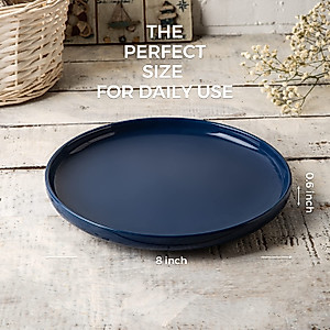 AmorArc Ceramic Plates Set of 6, 8.0 Inch Round Stoneware Salad Plates Use for Dessert, Salad, Appetizer etc,Microwave and Dishwasher Safe, Scratch Resistant Small Deep Dinner Plates-BLUE