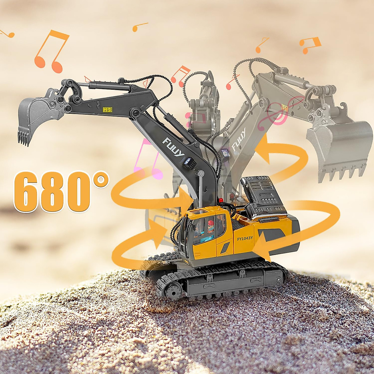 FUUY RC Excavator Toy Boys Toys age 4-6, Remote Control Excavator Toys for Boys 3-5 Year Old RC Construction Vehicles Toys for Adults & Kids Age 4-7 Boy Outdoor Chrismas Birthday Gifts
