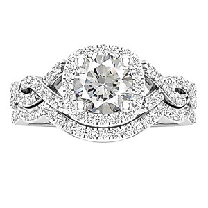 Dazzlingrock Collection 5.8 mm Round Lab Created White Sapphire & Natural White Diamond Women Twisted Style Halo Wedding Ring Set, Sterling Silver, Size 7